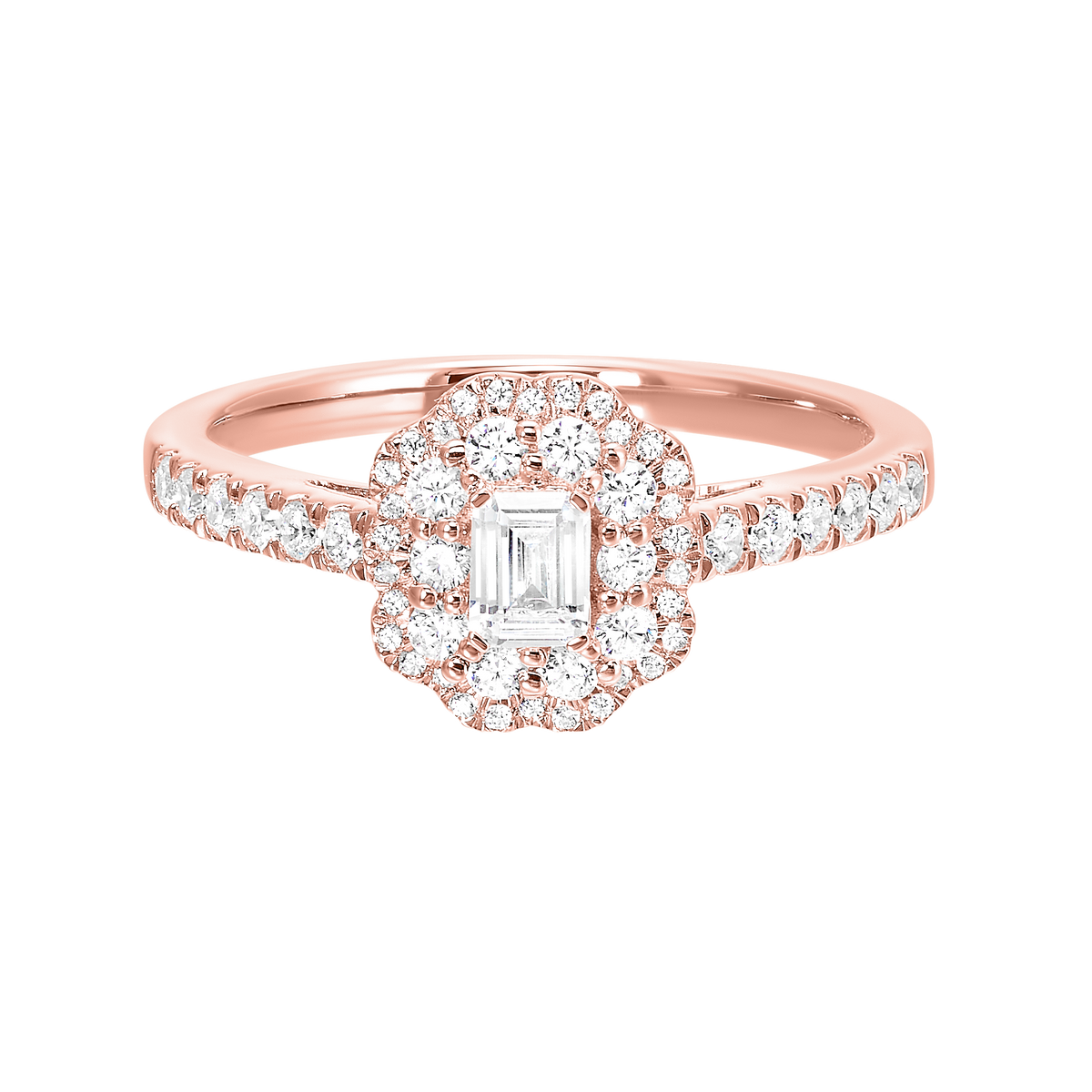 Emerald Cut Double Halo Diamond Engagement Ring 14k Rose Gold Gandh